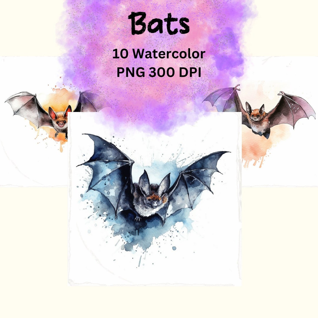 10 Colorful Bats Watercolor PNG | Sublimation Images | Watercolor ...