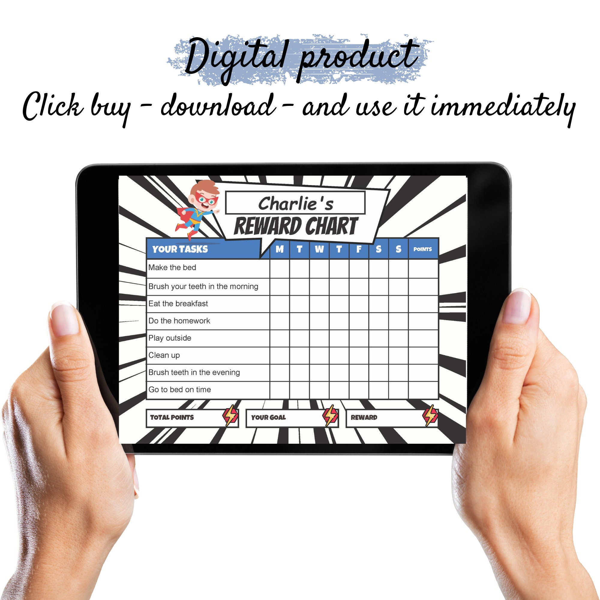 Hero Reward Chart for Kids and Toddler Printable Good Behavior Chart ...