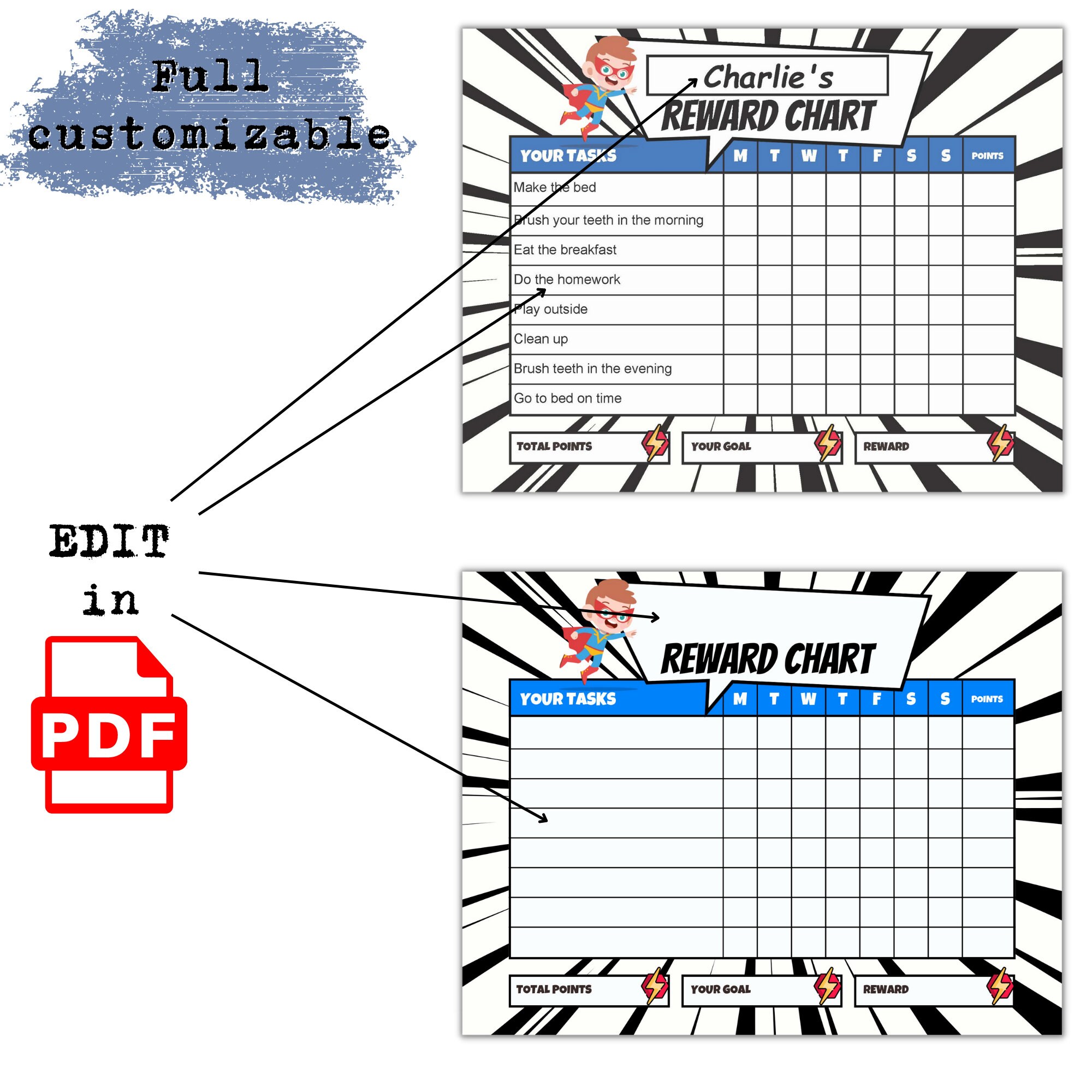 Hero Reward Chart for Kids and Toddler Printable Good Behavior Chart ...