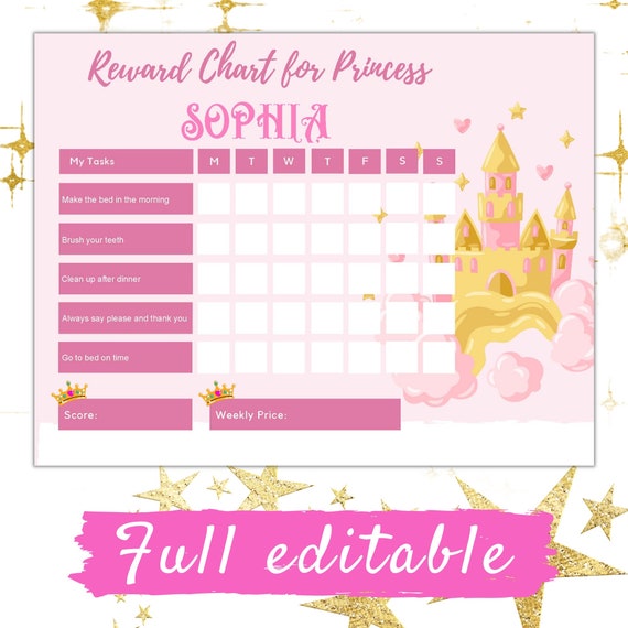 Princess Reward Chart Kids and Toddler Printable Good | Etsy