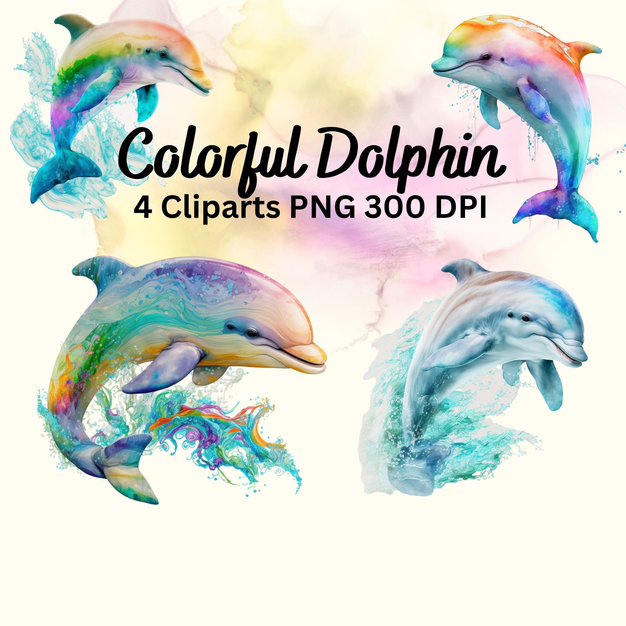 4 Cute Dolphin Sublimation PNG | Watercolour Images | Watercolor ...