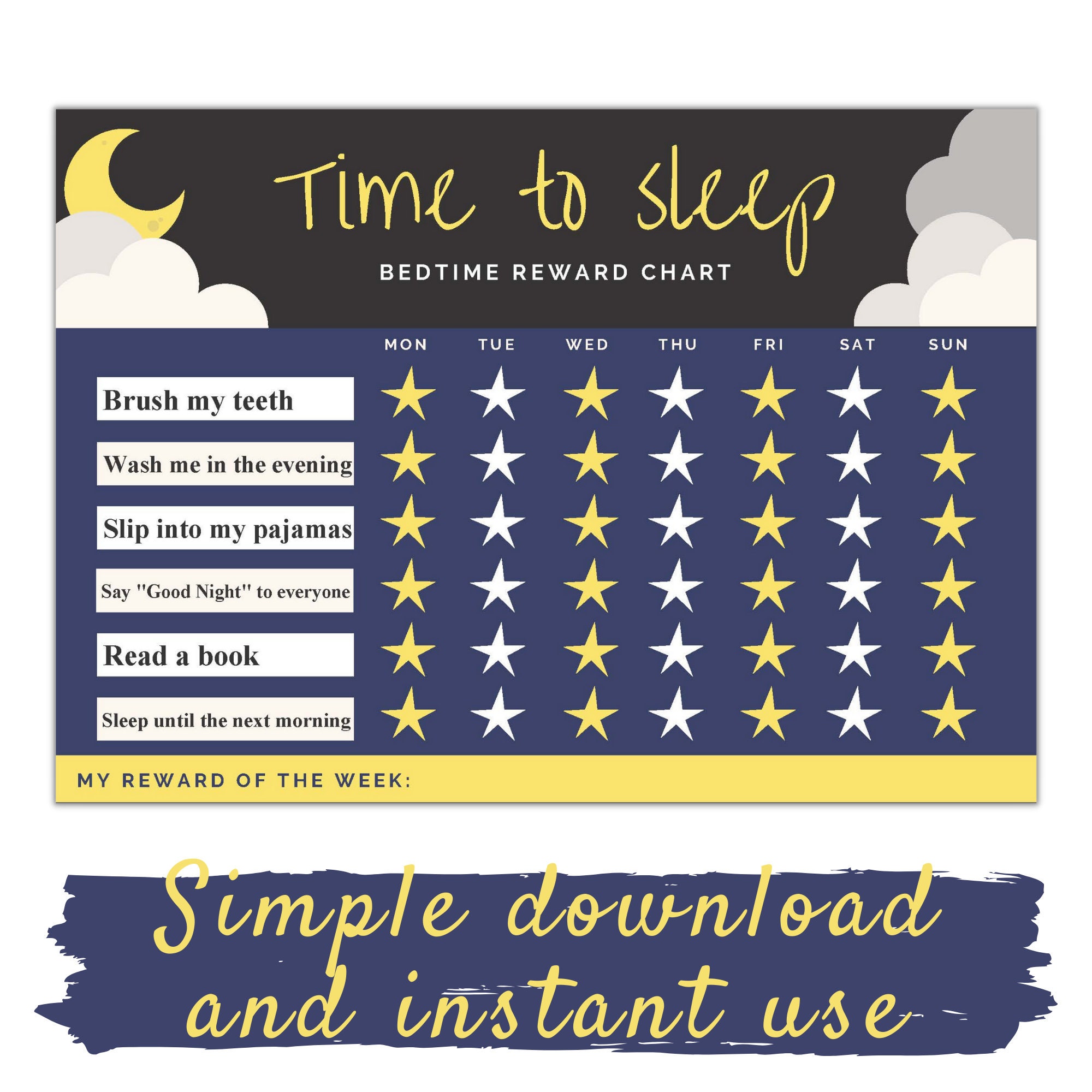 Sleep Reward Chart Printable Behavior Chart Chore Chart for Kids ...