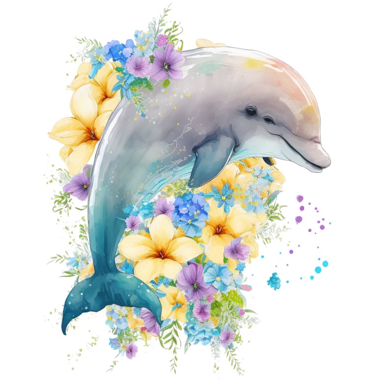4 Cute Dolphin Sublimation PNG Watercolour Images Watercolor Digital ...