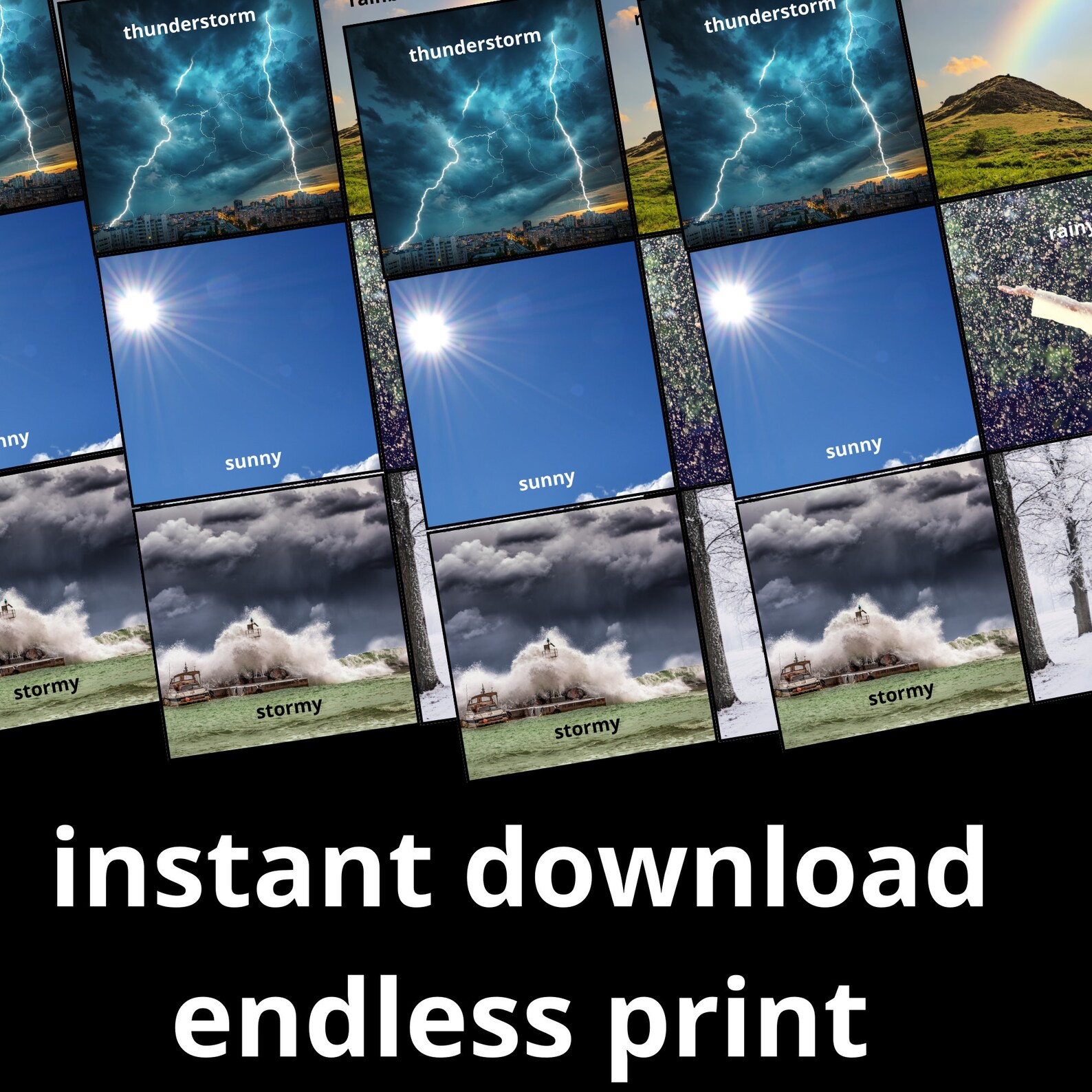 Weather Cards Printable | Flash Cards | Puzzle Matching Card Game ...