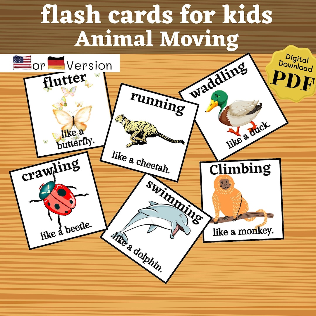 24 Flash Cards Animal Movements | Matching Card Game | Handmade Cards ...