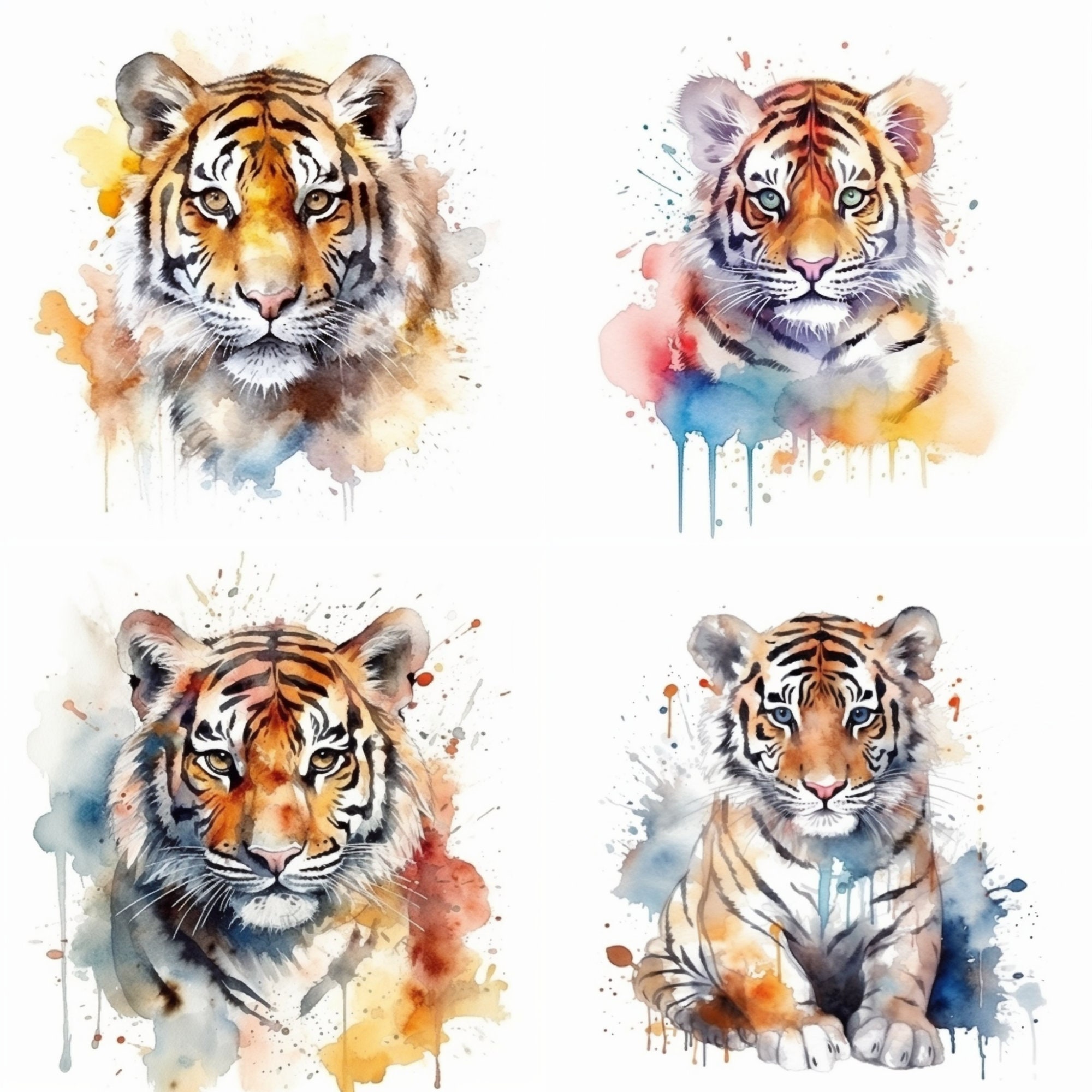 17 Tiger Sublimation PNG Watercolour Images Watercolor Digital Art ...