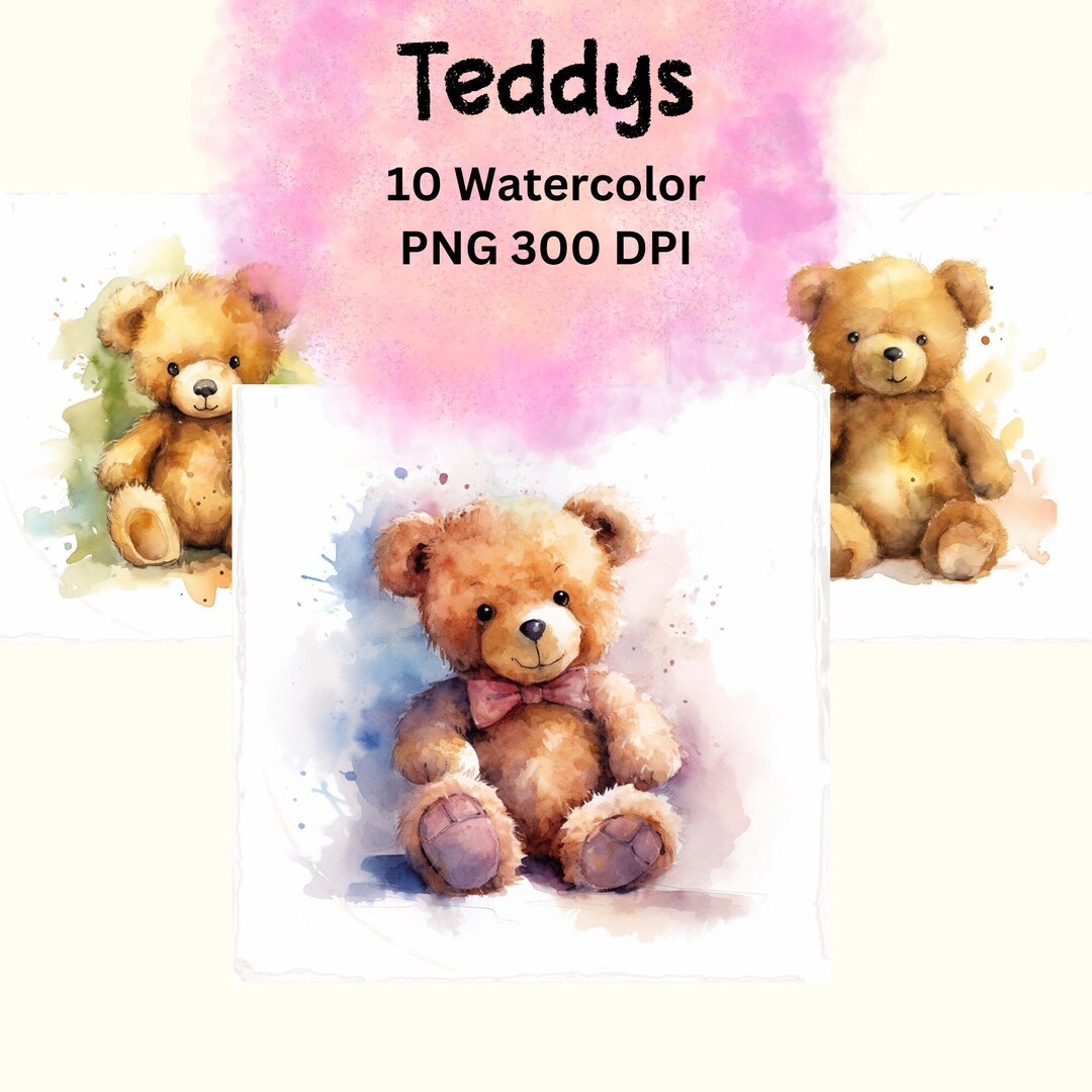 10 Colorful Teddys Watercolor PNG | Sublimation Images | Watercolor ...