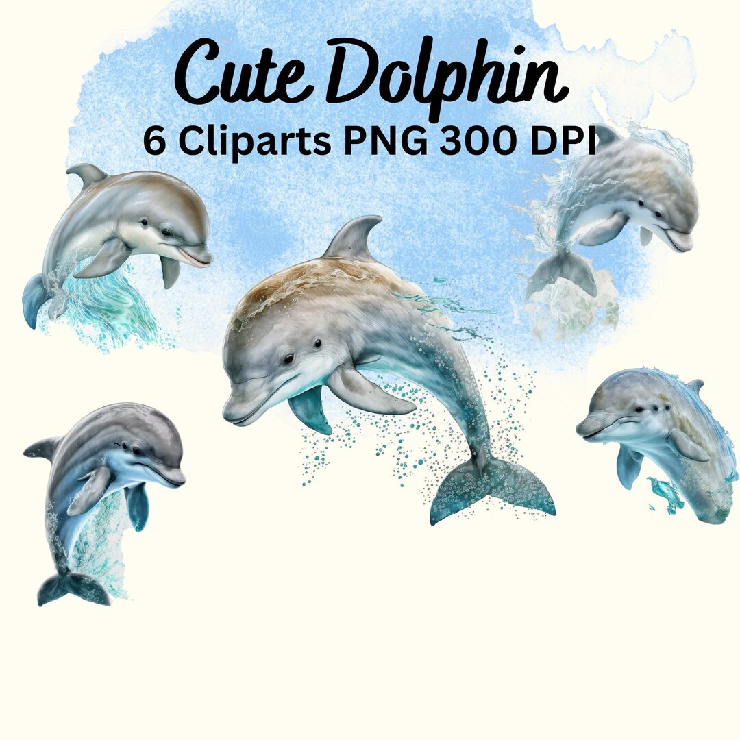 6 Cute Dolphin Sublimation PNG | Watercolour Images | Watercolor ...
