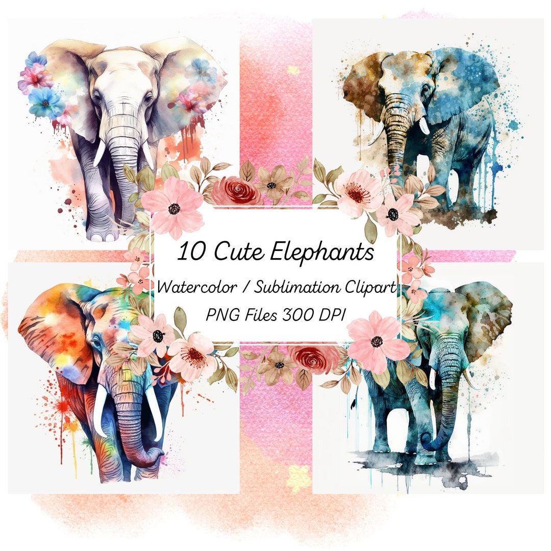 10 Elephants Sublimation PNG | Watercolor Images | Watercolor Digital ...