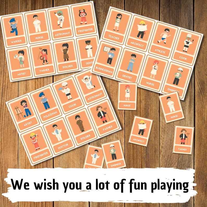 Professions Flash Cards | Matching Card Game for Kids | Montessori Toy ...