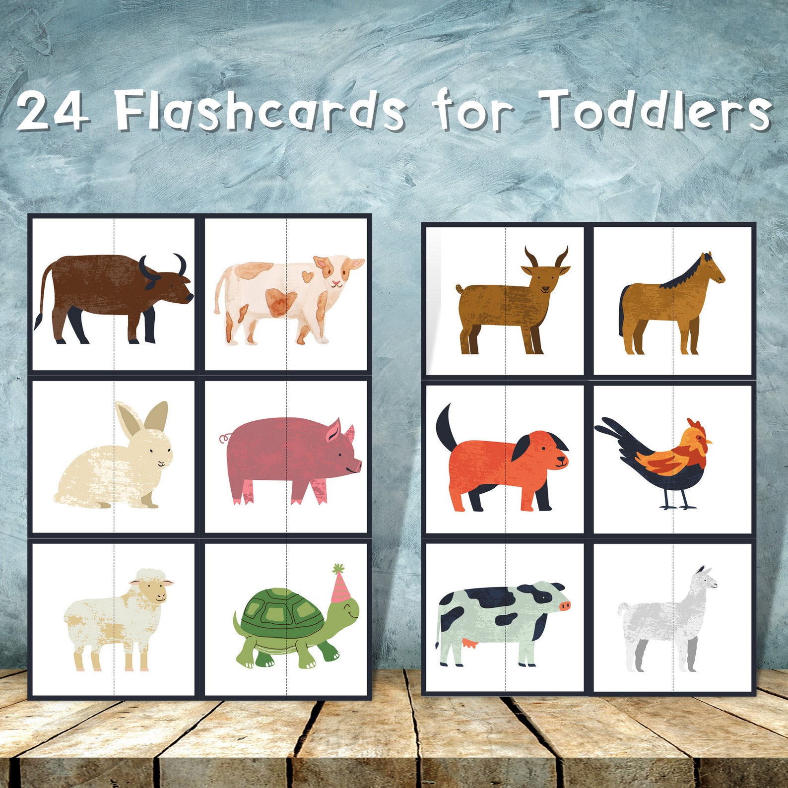 24 Animal Flash Cards | Matching Card Game | Gift for Toddler ...