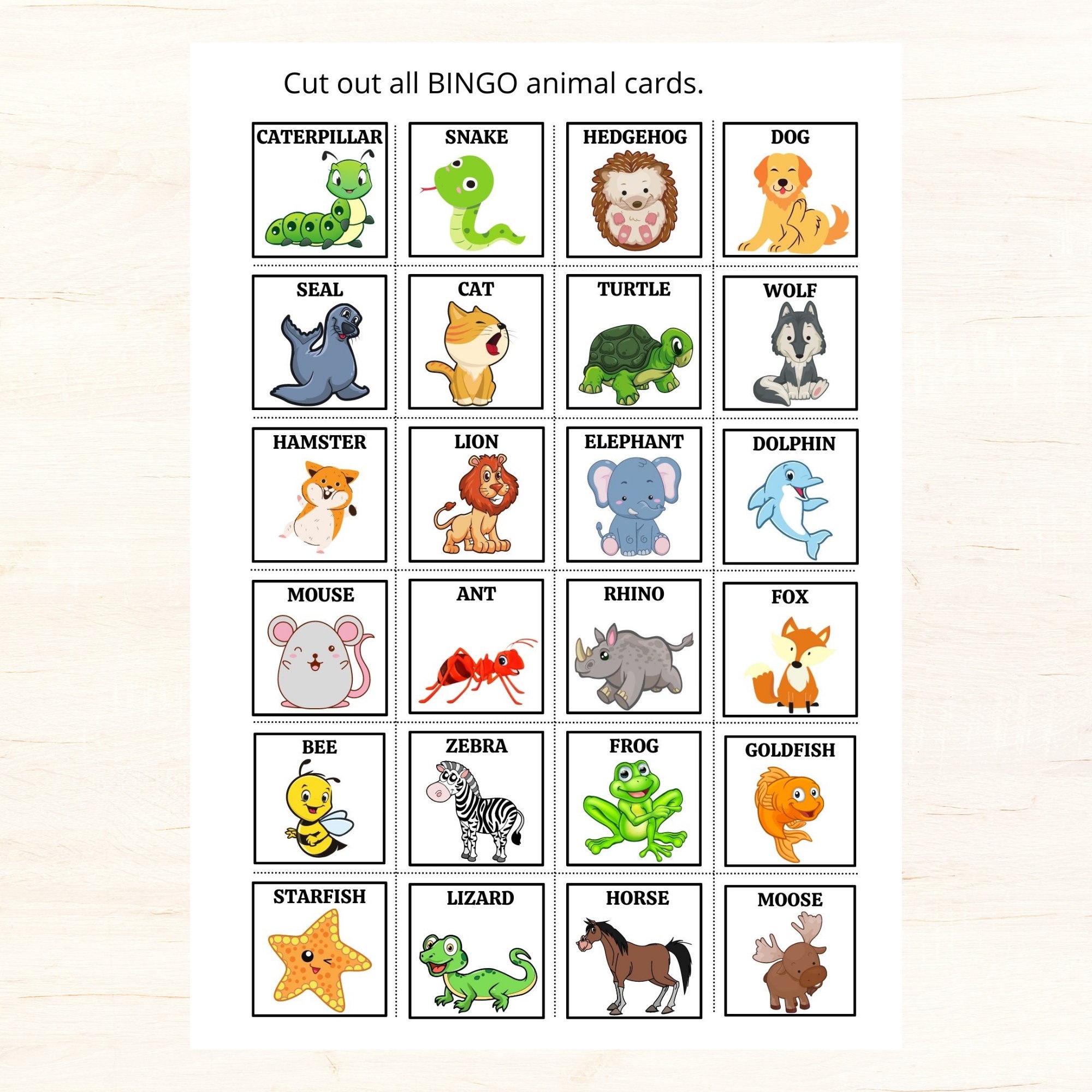 Animal Bingo Game for Kids Printable Board Games Bingo Games Games for ...