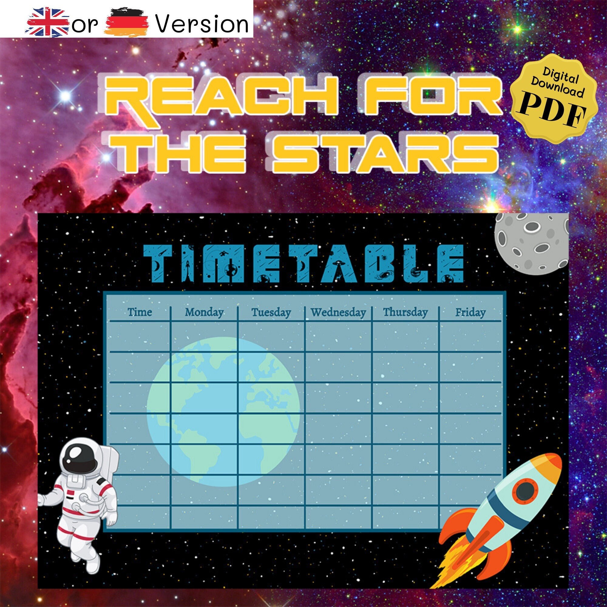 Space Timetable for Kids | German and English Timetable Printable for ...