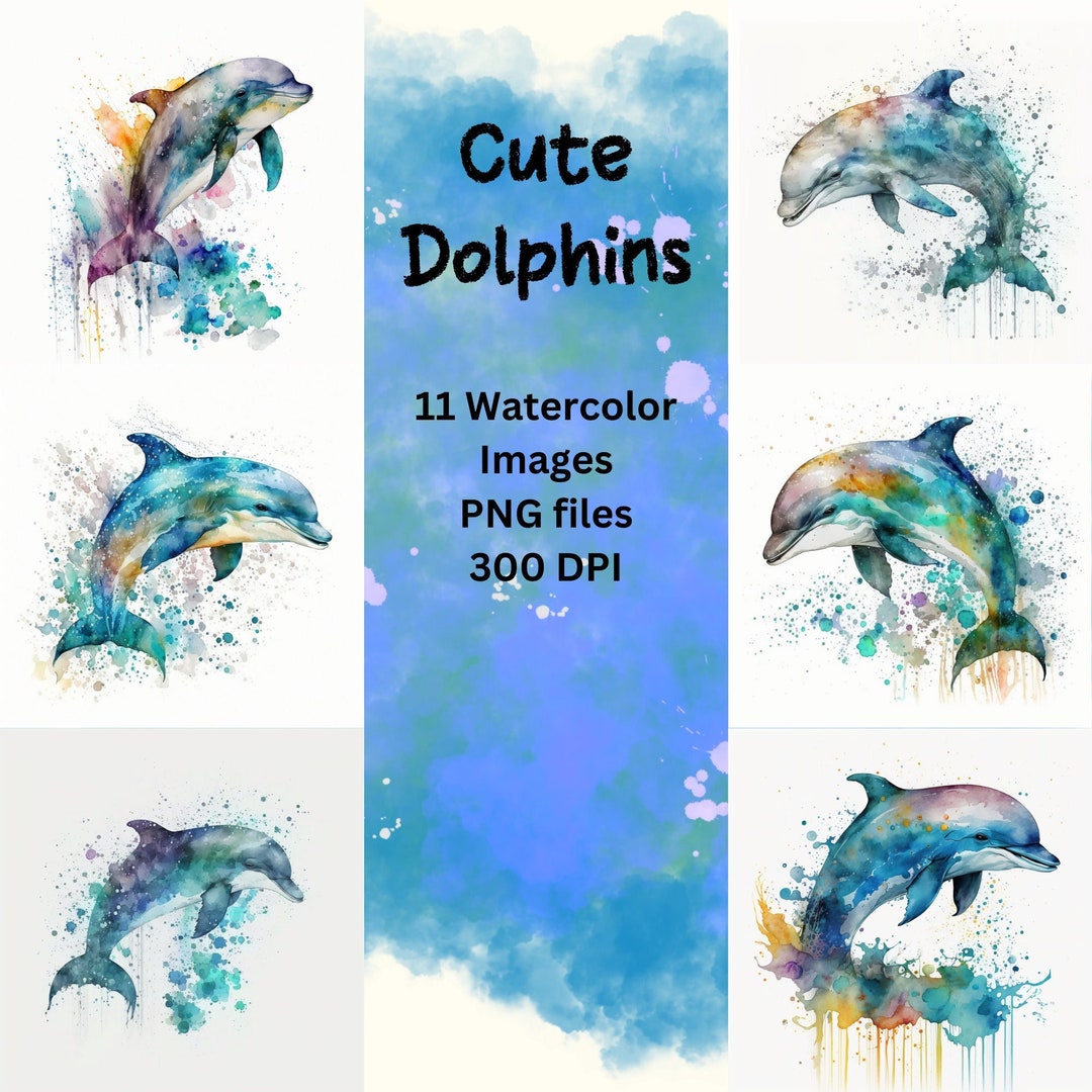 11 Dolphins Sublimation PNG | Watercolour Images | Watercolor Digital ...