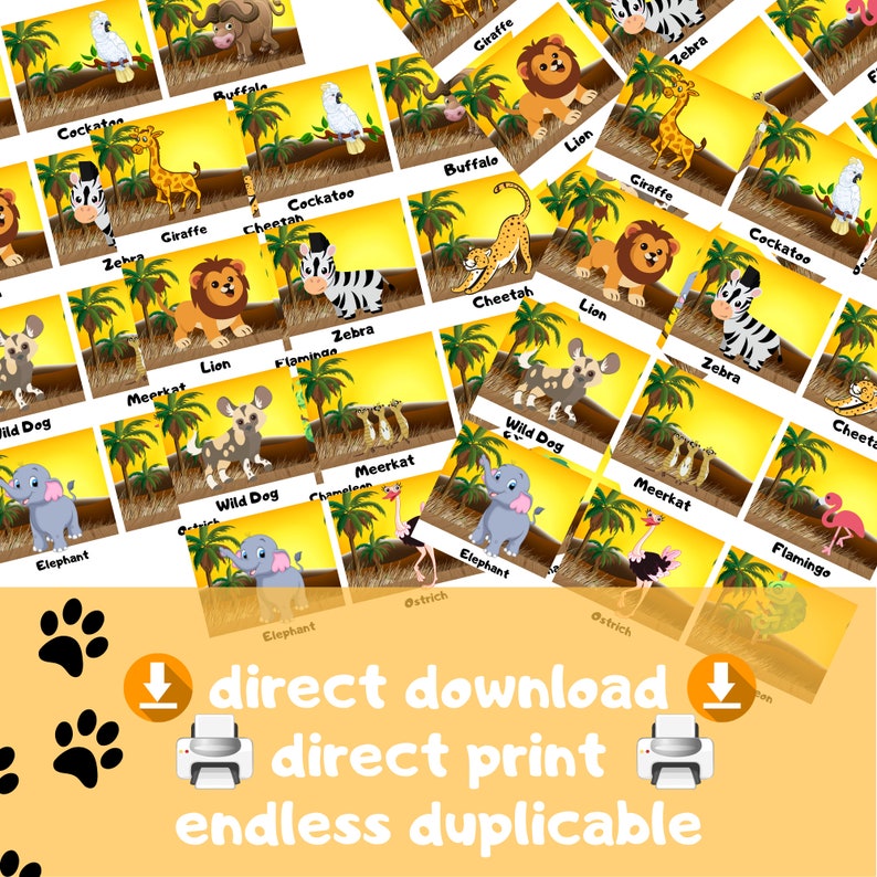 Flash Cards Animals of Africa | Montessori Materials | Matching Card ...