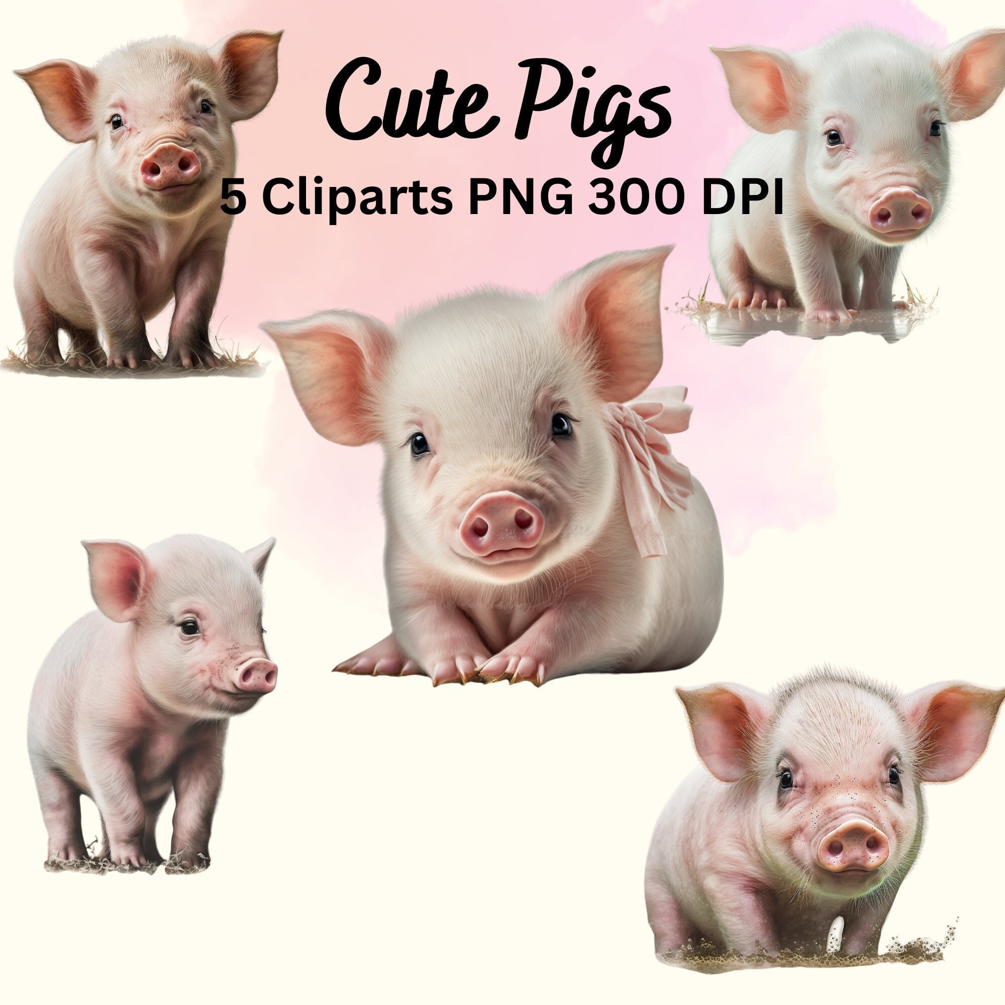 5 Cute Baby Pig Sublimation PNG | Watercolour Images | Watercolor ...