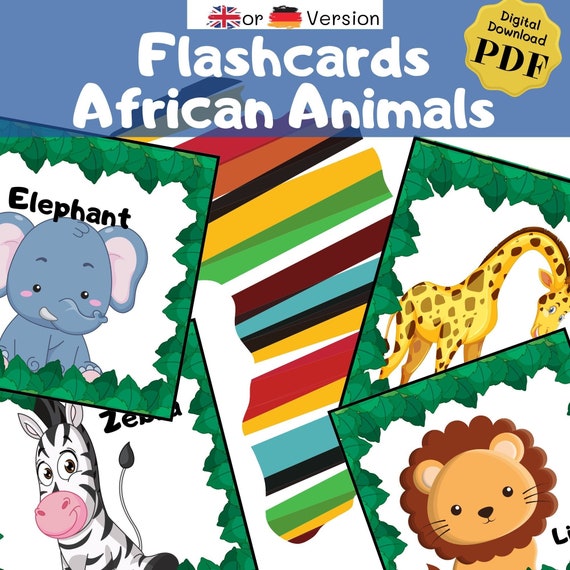 Animals of Africa Flashcards for Children Playful Learning | Etsy