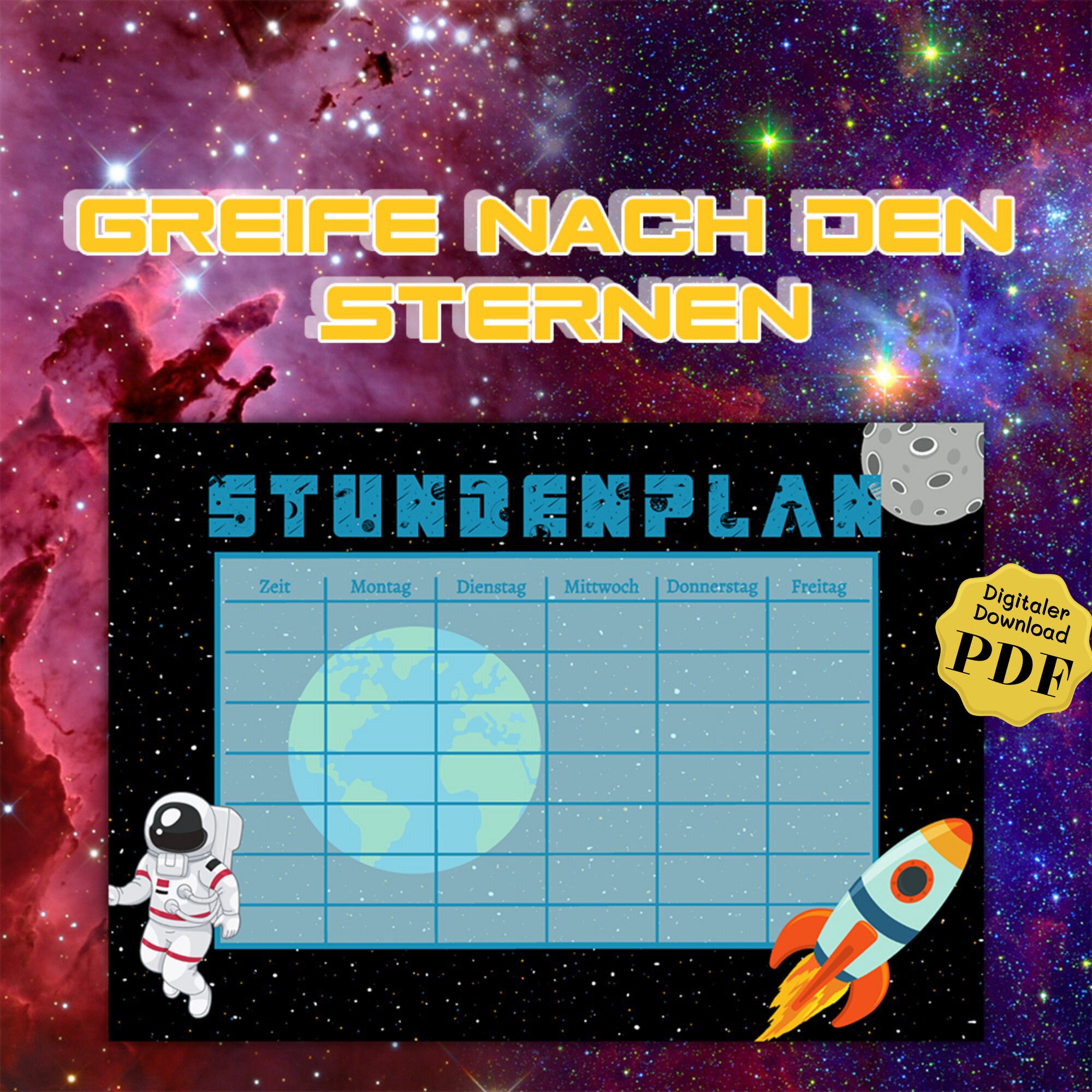 Space Timetable for Kids | German and English Timetable Printable for ...