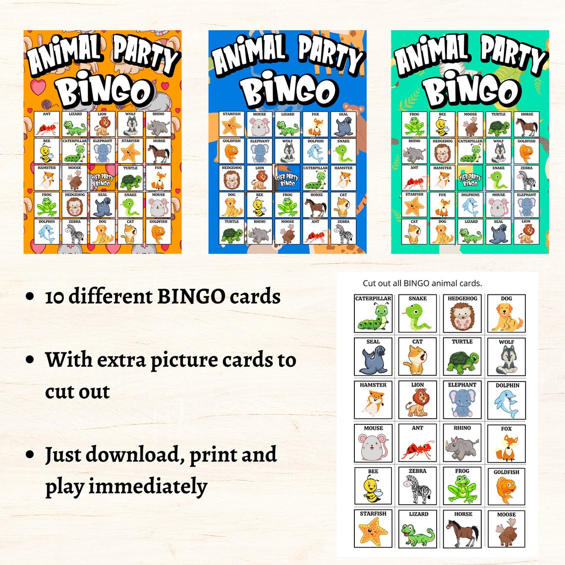 Animal Bingo Game for Kids Printable Board Games Bingo Games Games for ...