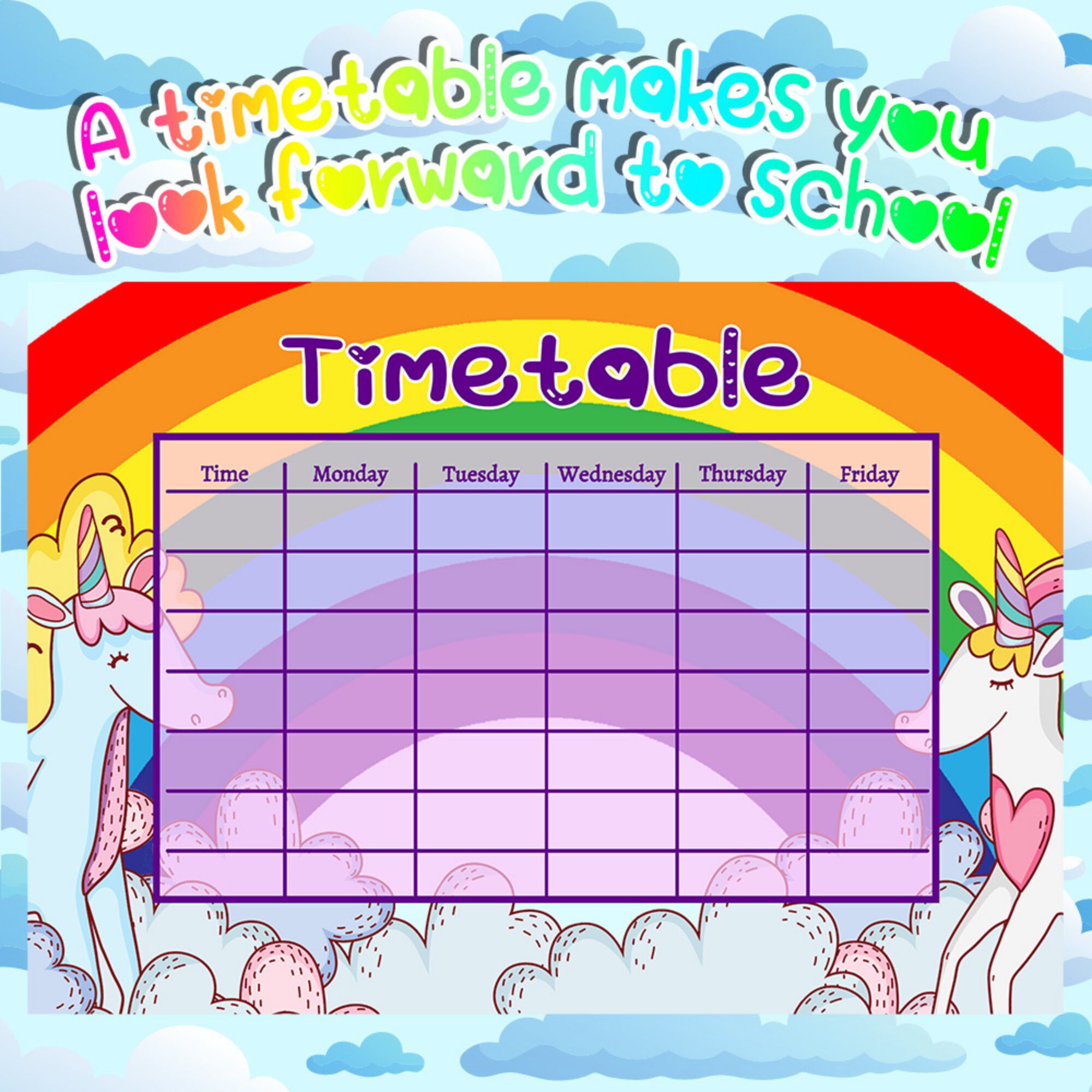 Unicorn Timetable for Kids | German and English Timetable Printable for ...