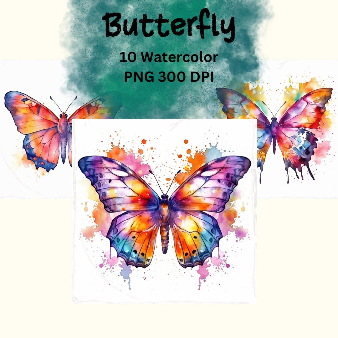 10 Colorful Butterfly Sublimation PNG | Watercolor Images | Watercolor ...