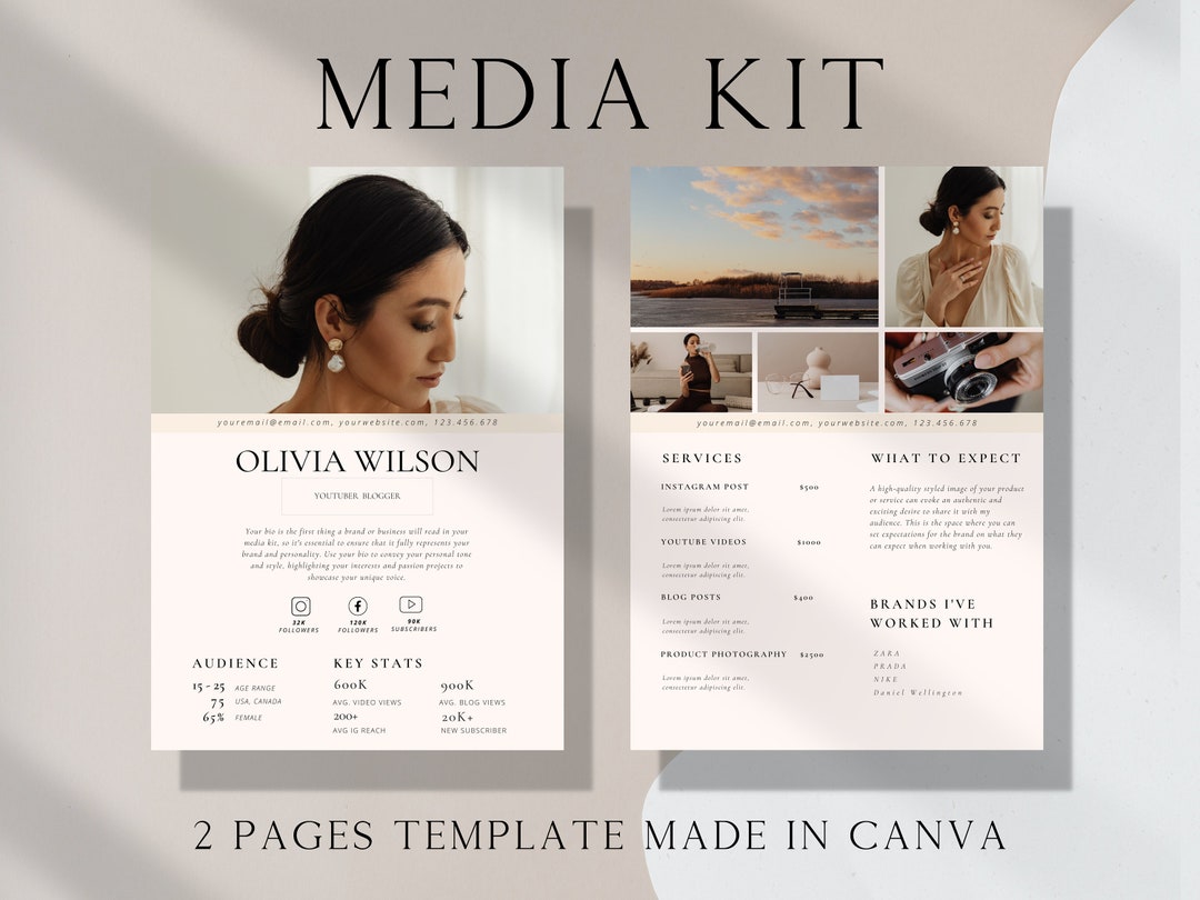 2 Page Media Kit Canva Template, Instagram Media Kit, Influencer Rate Sheet Template, Blogger ...