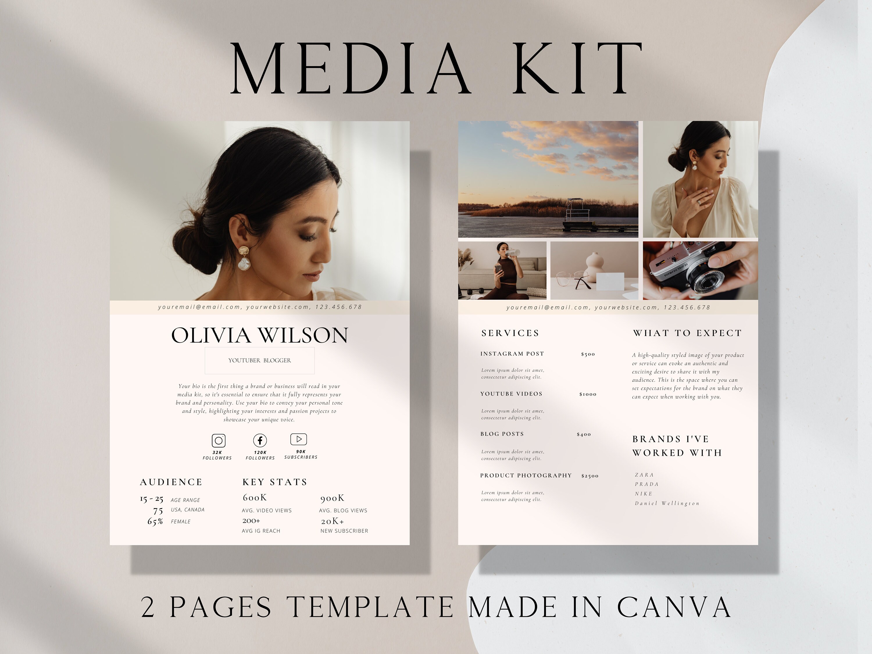 2 Page Media Kit Canva Template, Instagram Media Kit, Influencer Rate Sheet Template, Blogger ...