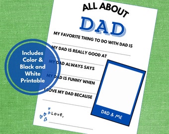 All About DAD Fathers Day Printable Fathers Day Gift Fill-in-the-blank ...