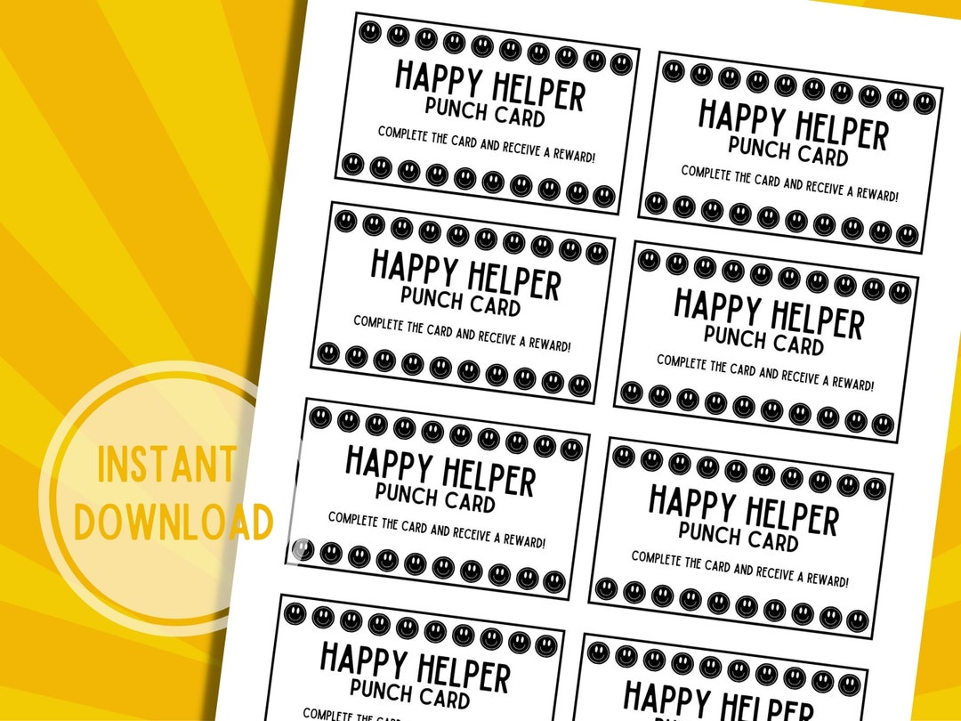 Kids Happy Helper Punch Cards Printable | Kids Chore Chart | Easy ...