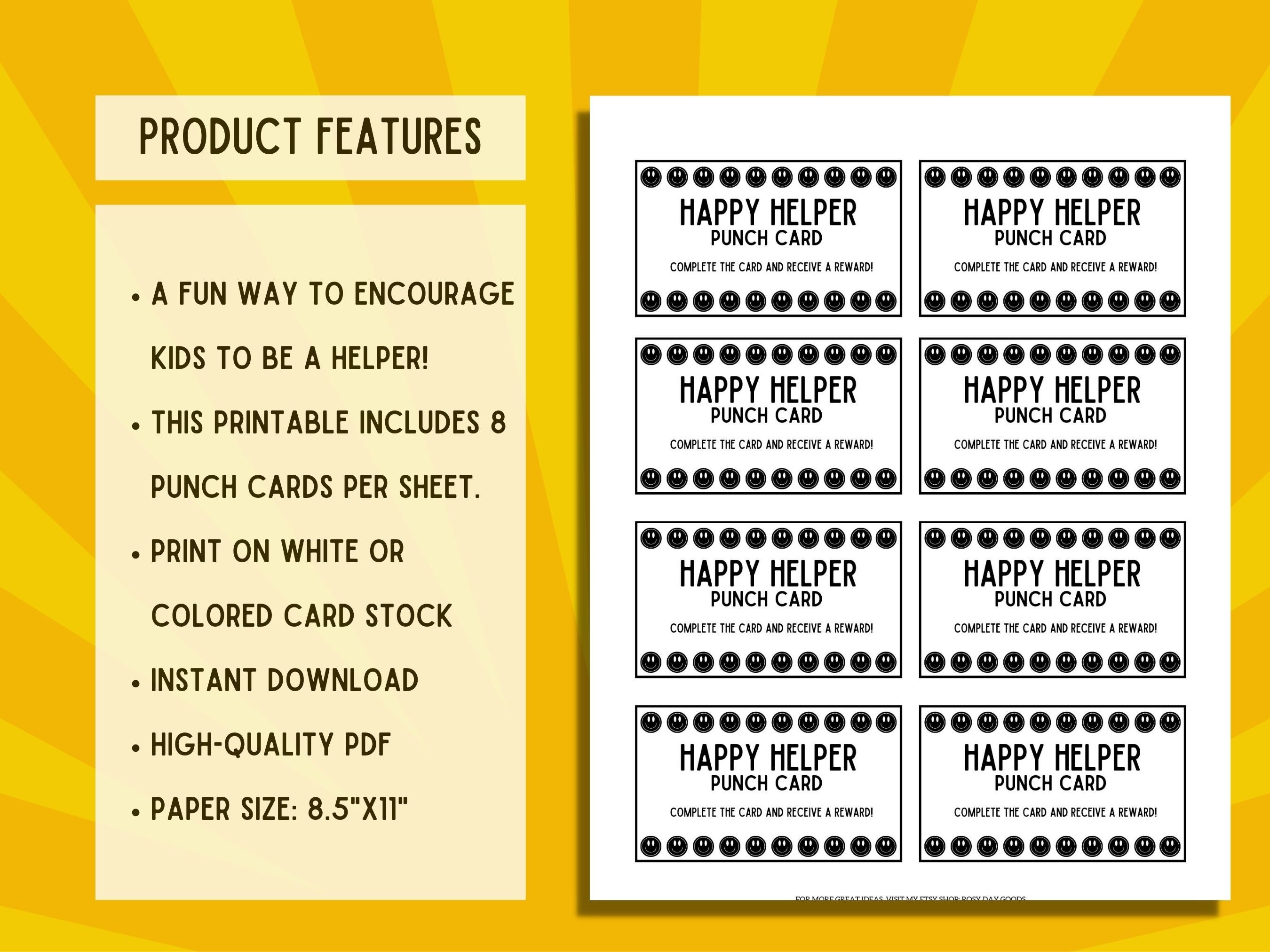 Kids Chore Punchcards | Easy Reward System | Kids Allowance | Positive ...