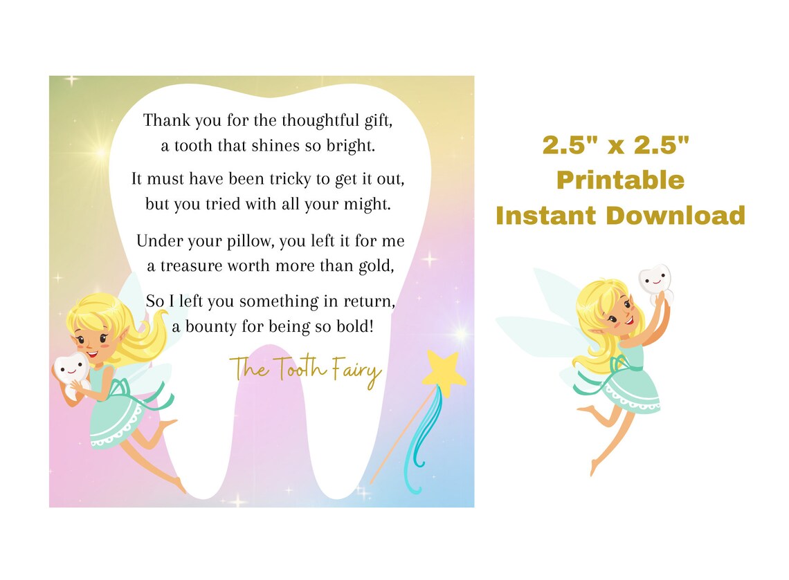 Tooth Fairy Note, Letter, Poem, 2.5 X 2.5 Printable Instant Download ...