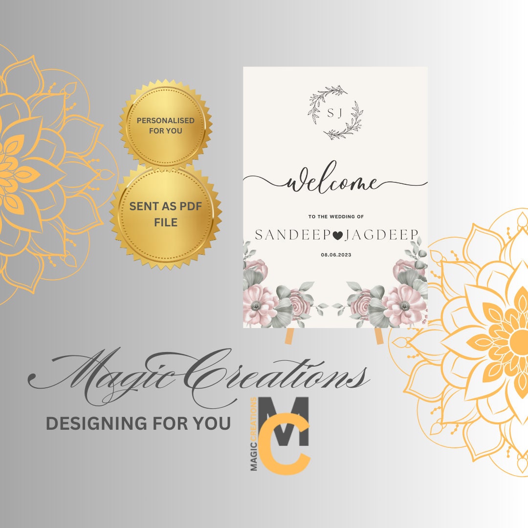 Beige Flowery Welcome Sign, Wedding Signage, Wedding Poster, Editable ...