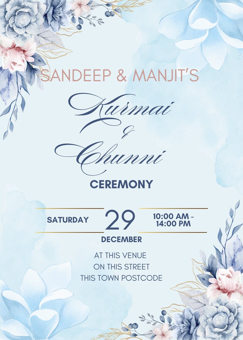Wedding Engagement Invitation, Sikh, Hindu, Punjabi Chunni and Kurmai ...