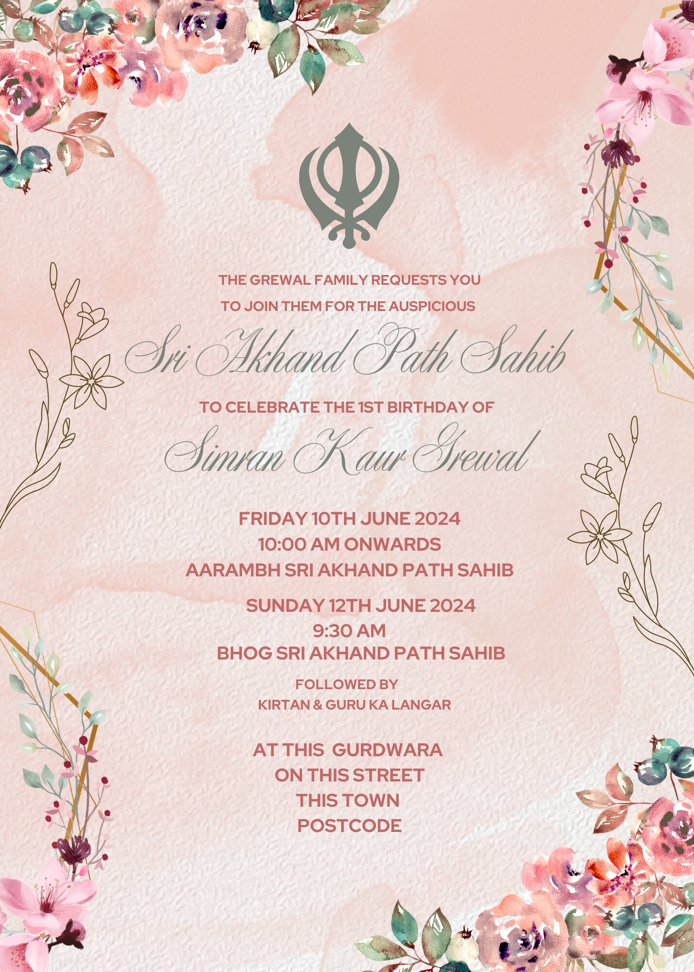 Sri Akhand Path Sahib Path Invitation Template Digital Any Age I Akhand ...