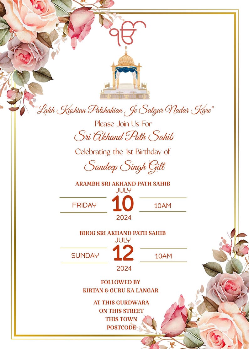 Editable Akhand Path Invitation, Sukhmani Sahib Path Digital Invitation ...