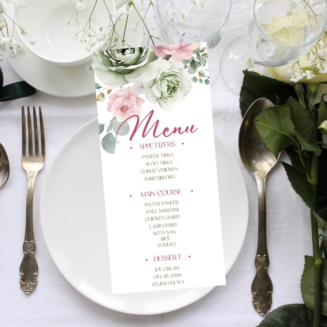 Wedding Dinner Menus, Printed Menus, Custom Wedding Menus, 9.9m X 21cm ...