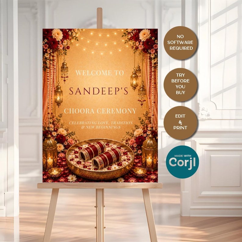 Punjabi Choora Ceremony Welcome Sign Template, Editable Sikh Wedding ...