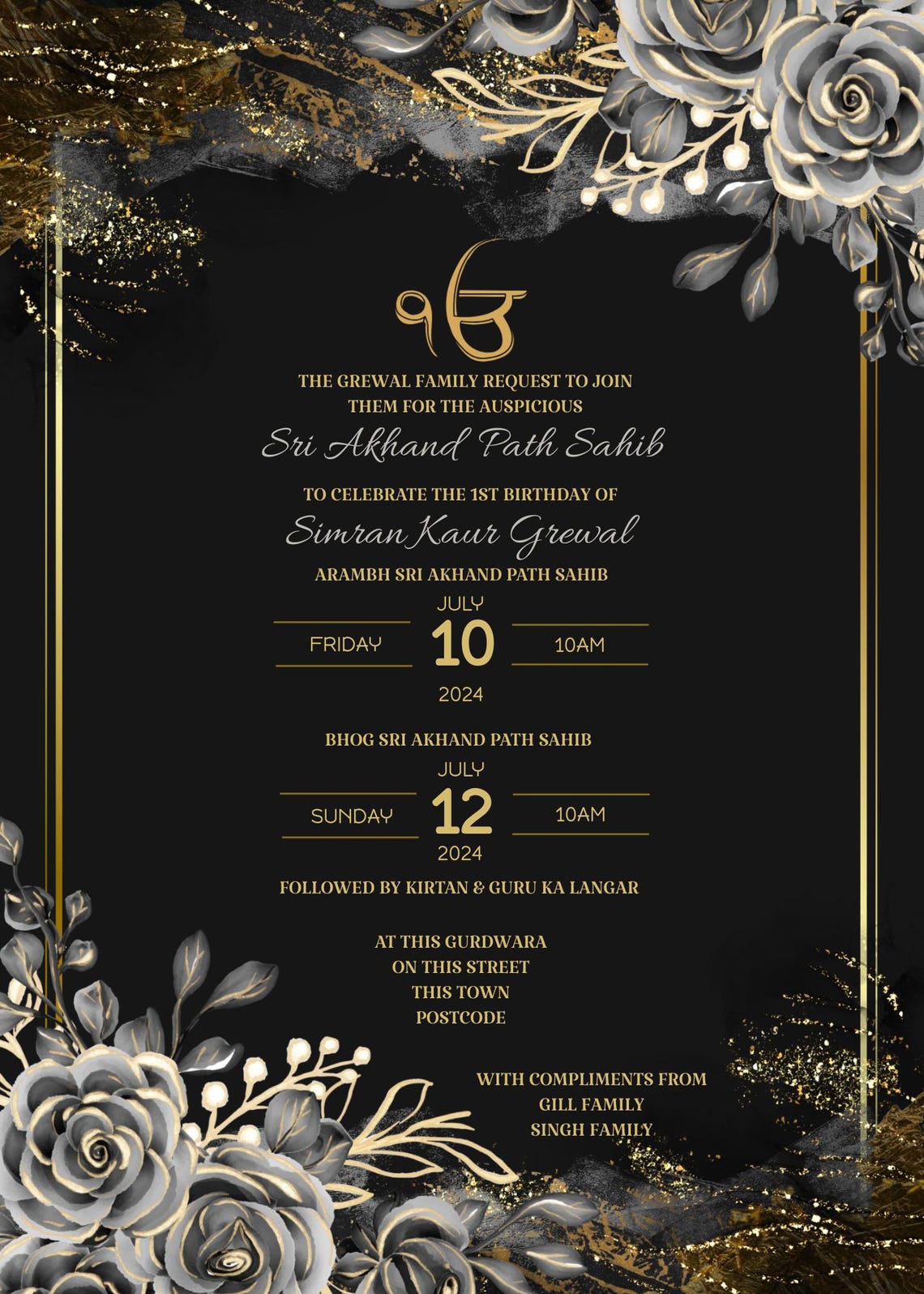 Akhand Path Sahib Invitation Template Digital Editable I Akhand Path ...