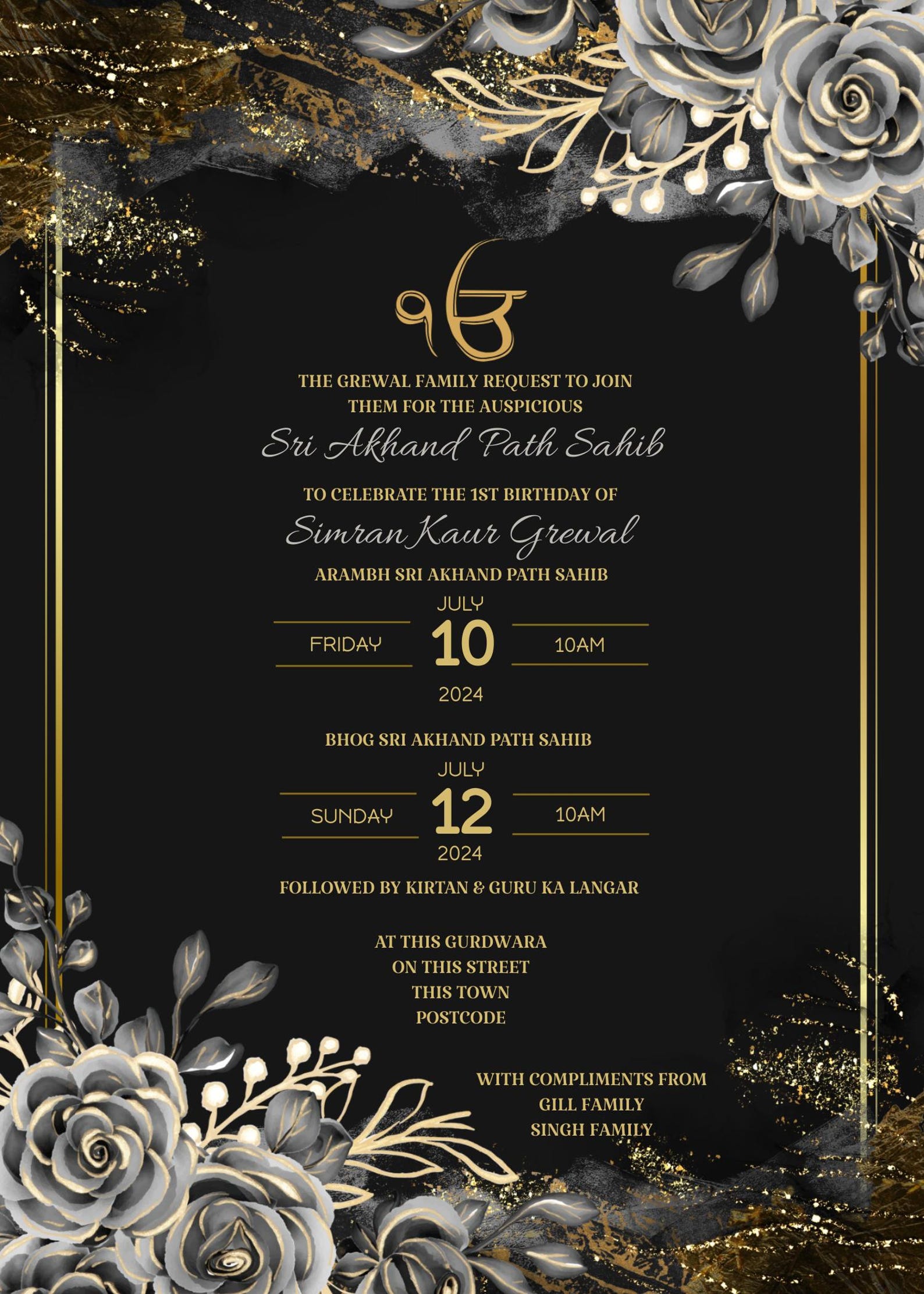 Akhand Path Sahib Invitation Template Digital Editable I Akhand Path ...