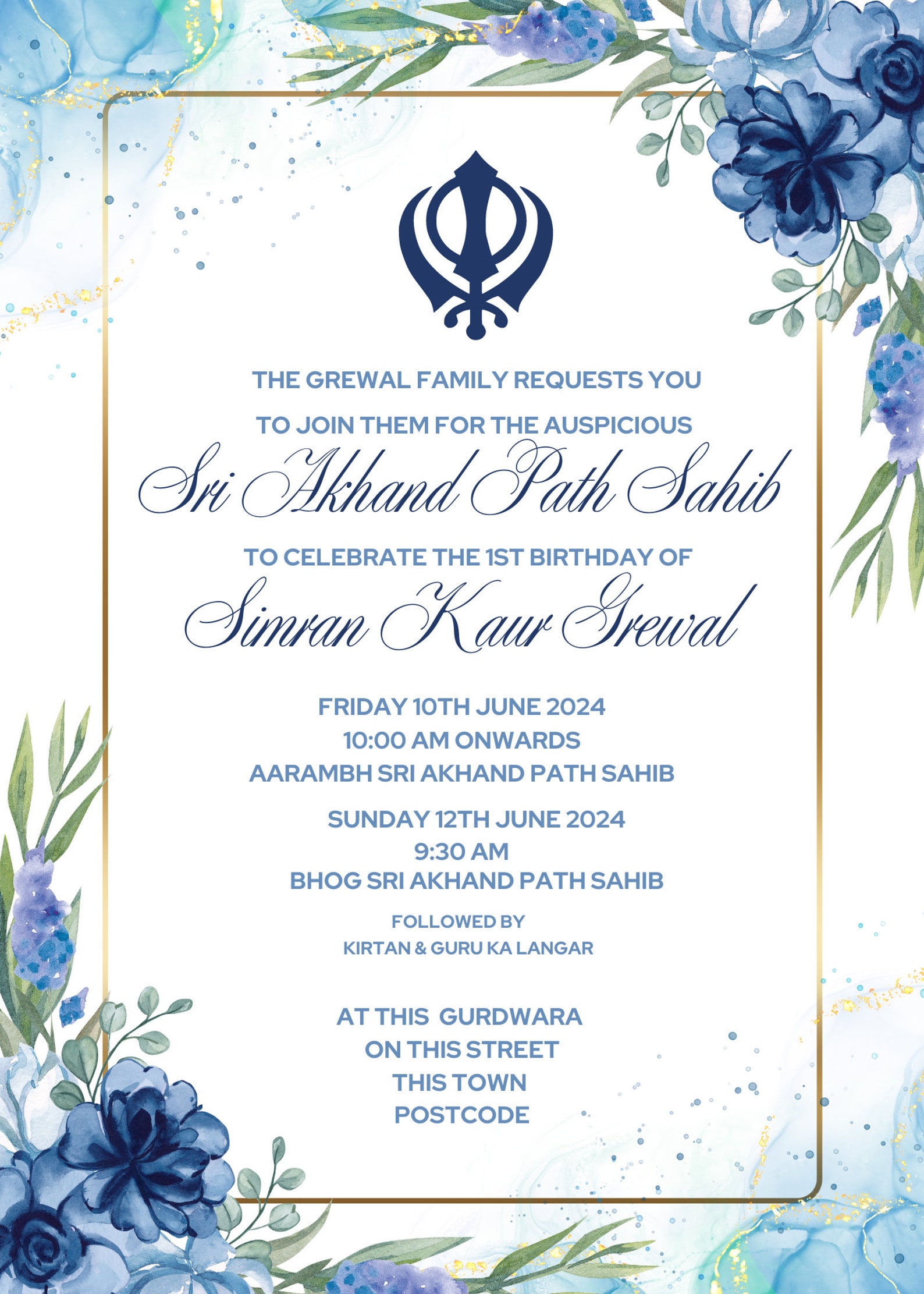 Sri Akhand Path Sahib Path Invitation Template Digital Any Age I Akhand ...