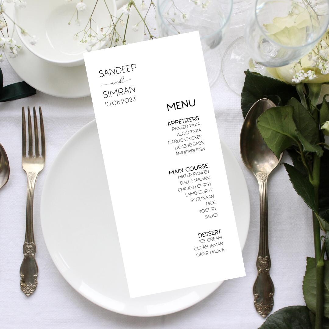 Wedding Dinner Menus, Printed Menus, Custom Wedding Menus, 9.9m X 21cm ...