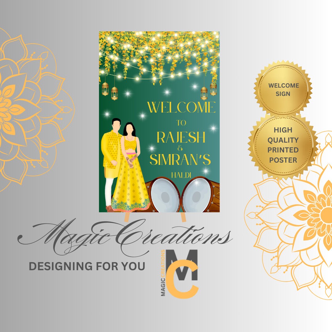 Haldi Sign Indian Wedding Haldi Welcome Sign Printed Poster Couple