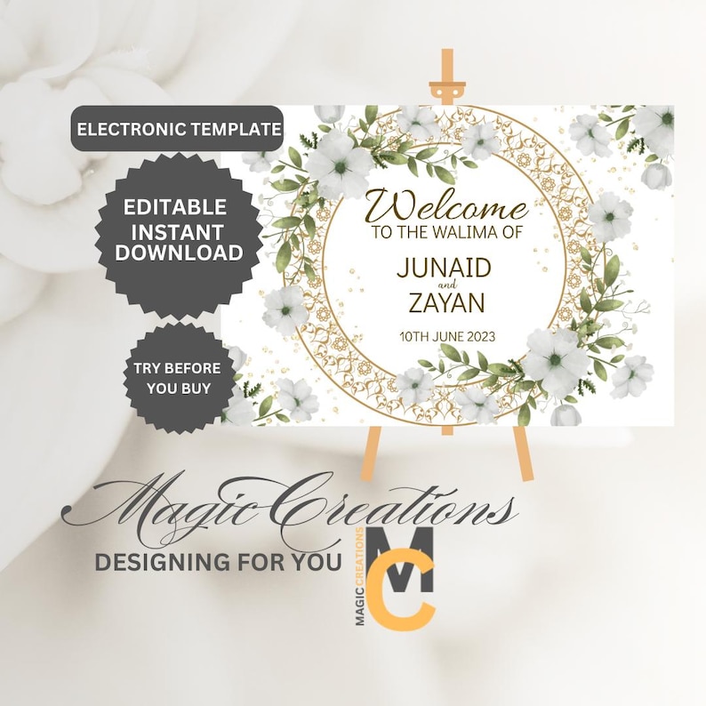 Floral Walima Welcome Sign: Editable Islamic Wedding Decor (digital ...