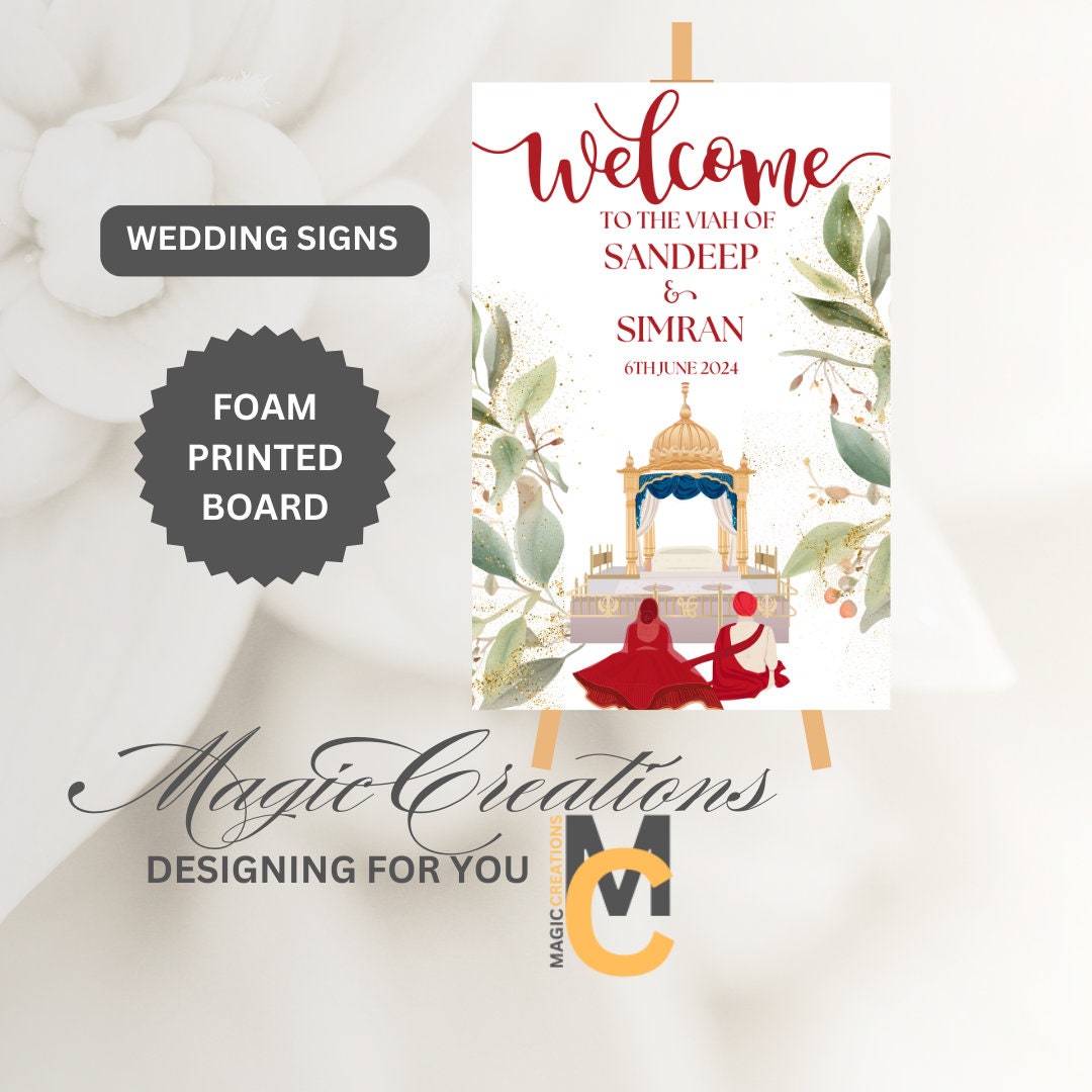 Sikh Wedding Welcome Sign, Foam Print Wedding Signage, Anand Karaj ...