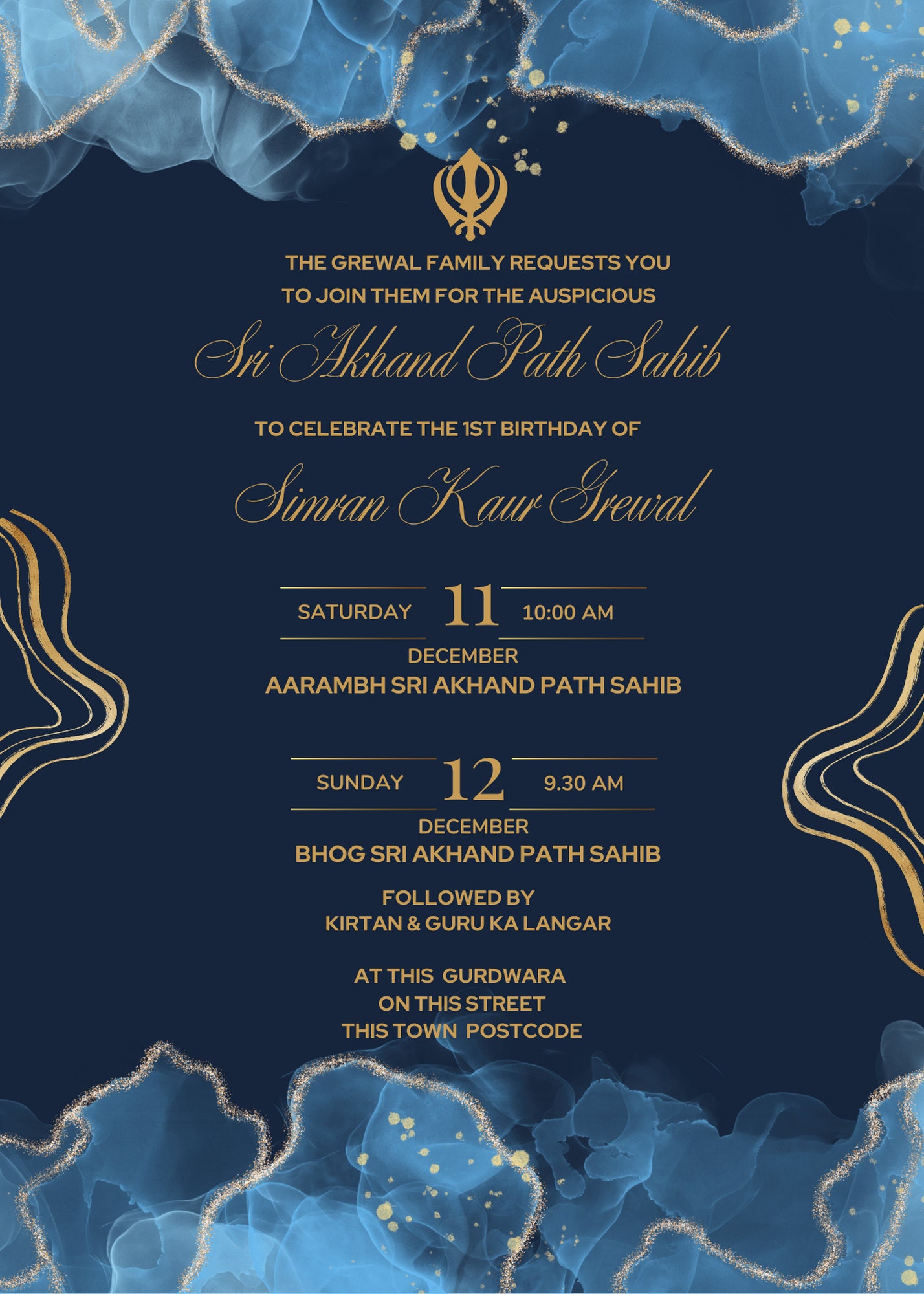 Sri Akhand Path Sahib Path Invitation Template Digital Any Age I Akhand ...