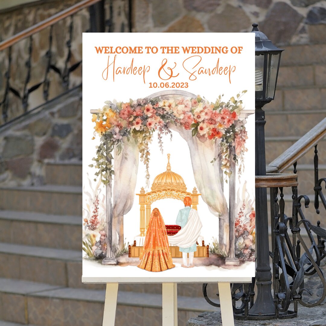 Sikh Wedding Welcome Sign, Wedding Signage, Anand Karaj, Sikh Couple ...