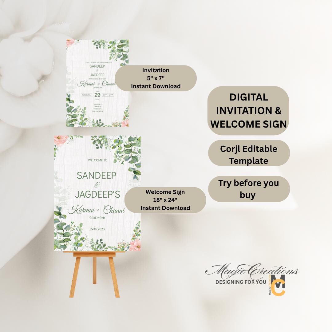 Kurmai & Chunni Invitation, 18" X 24" Welcome Sign, Punjabi Chunni and ...