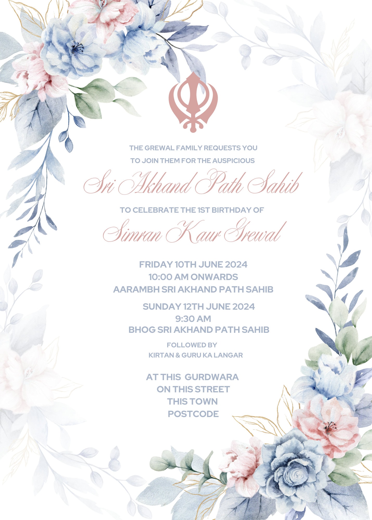 Sri Akhand Path Sahib Path Invitation Template Digital Editable I ...