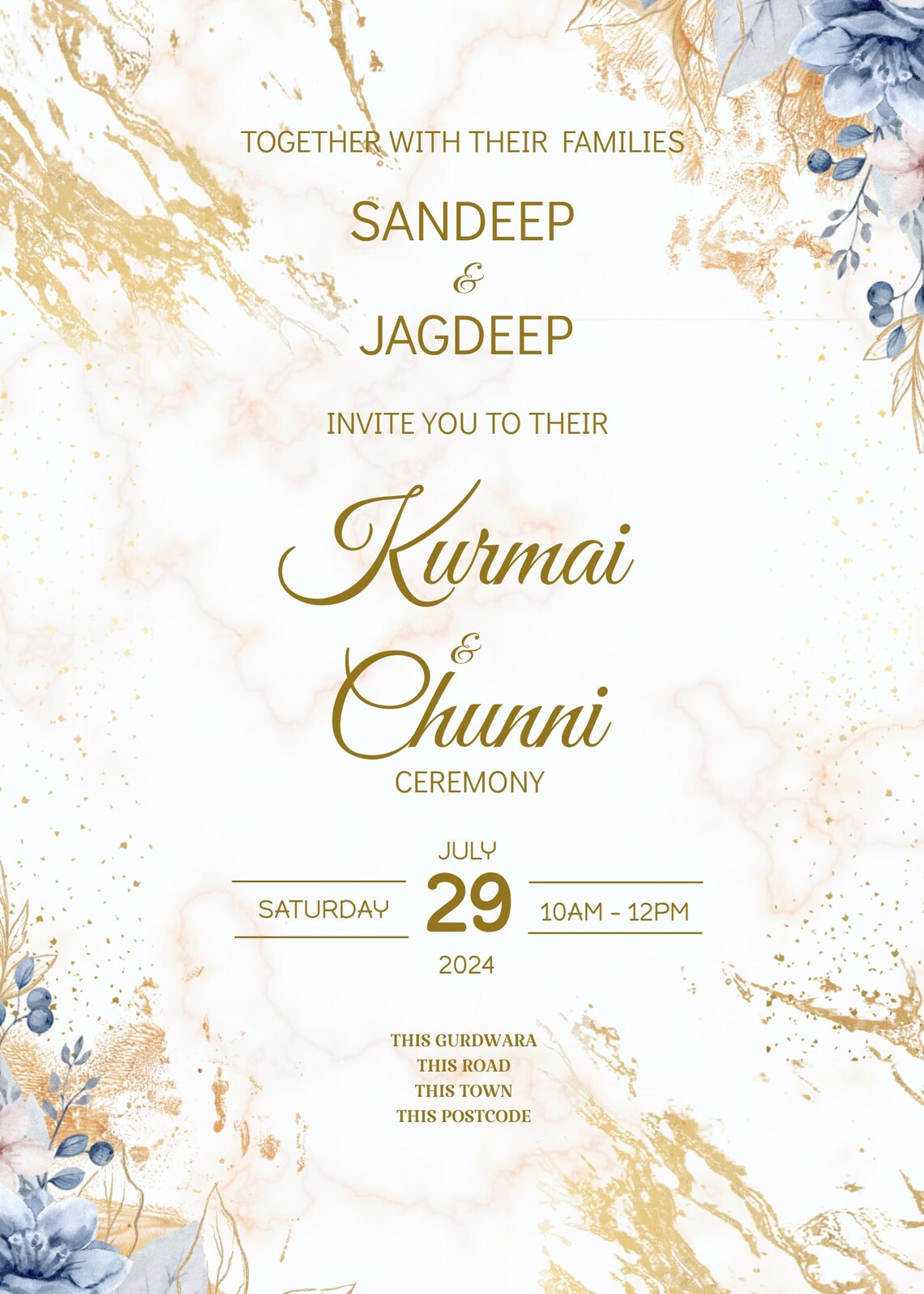 Sikh Punjabi Wedding Invitation: Kurmai & Chunni Ceremony (digital ...