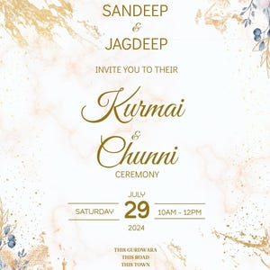 Sikh Punjabi Wedding Invitation: Kurmai & Chunni Ceremony (digital ...
